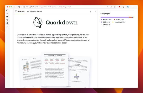 镌刻星辰 的想法: 工程师写作利器：Quarkdown | 告别Word！Quarkdown基于Markdown打造，专为工程师设计。 支持书籍论文排版，扩展灵活规范，印刷文稿轻松搞定 ...