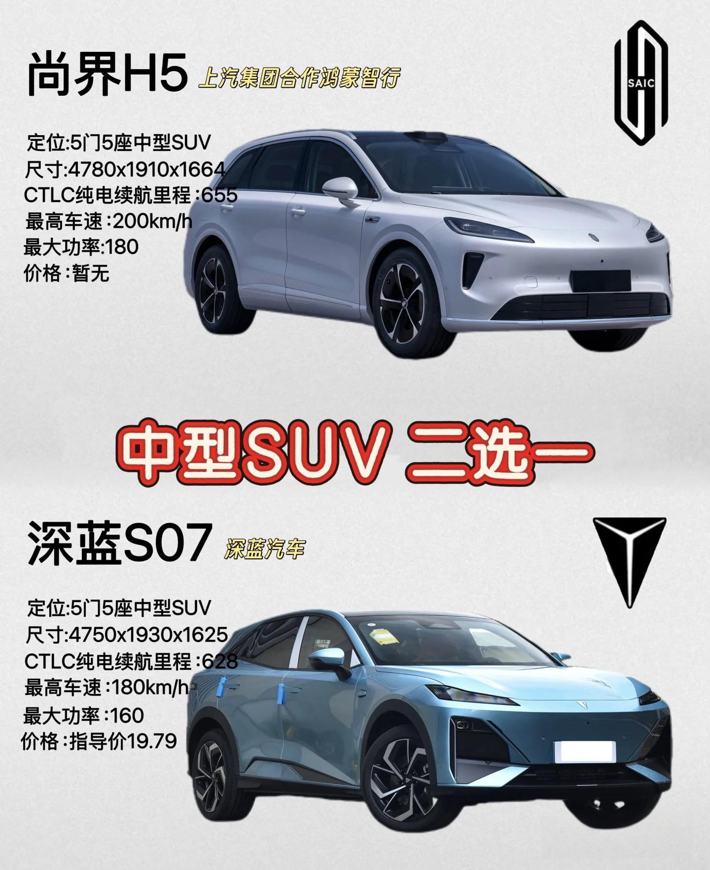 鹰舞苍穹 的想法: 不用纠结了：深蓝S07入手还是等尚界H5？一文理清核心差异 | 两款均为热门中型SUV，但核心优势差异明显：尚界H5主打高阶智能驾驶，适合看重科技体验的用户；深蓝S07侧重 ...