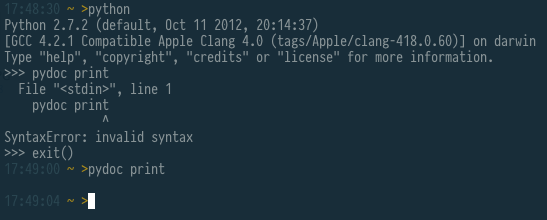 输入 pydoc print 提示 SyntaxError: invalid syntax 怎么回事？ - 知乎