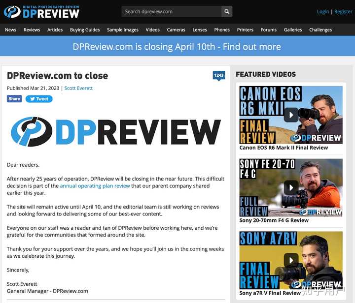 著名相机测评网站DPReview将于2023年4月10日关停，是否预示着民用数字影像产品的市场衰退？ - 知乎