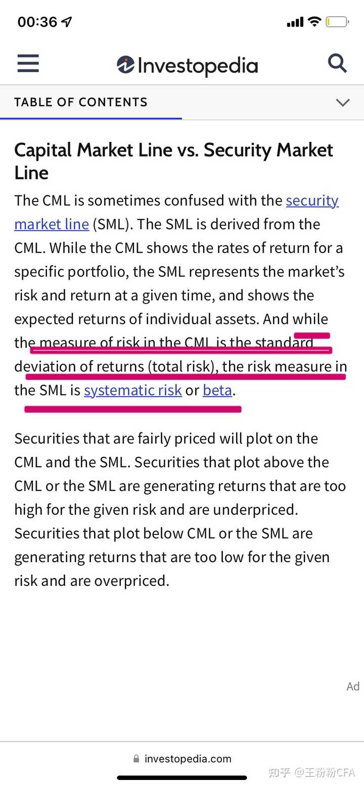 关于资本市场线CML和证券市场线SML的直观疑问，为什么CML反而包含非系统性风险（不是被有效分散）? - 知乎