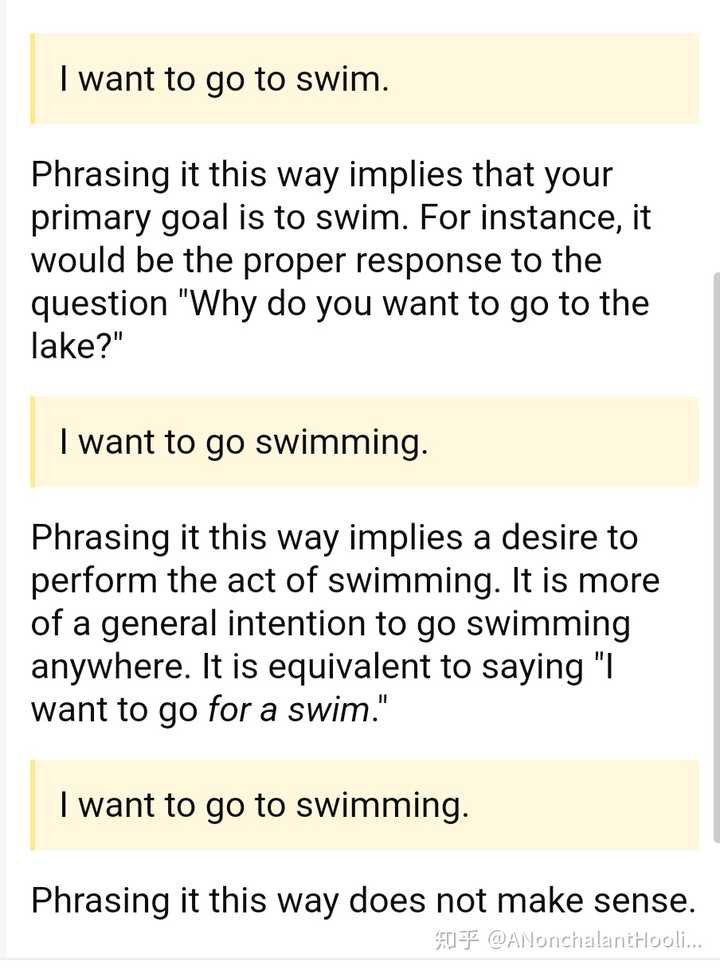 go swimming既然可以go to work 为什么不能用go to swim？ - 知乎