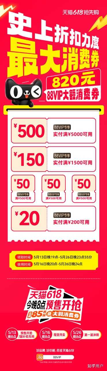 今年88VIP有哪些福利？820元大额券是最大力度的618消费券吗？16号晚8点第一波怎么买最划算？ - 知乎