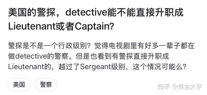 美国的警探，detective能不能直接升职成Lieutenant或者Captain？ - 知乎