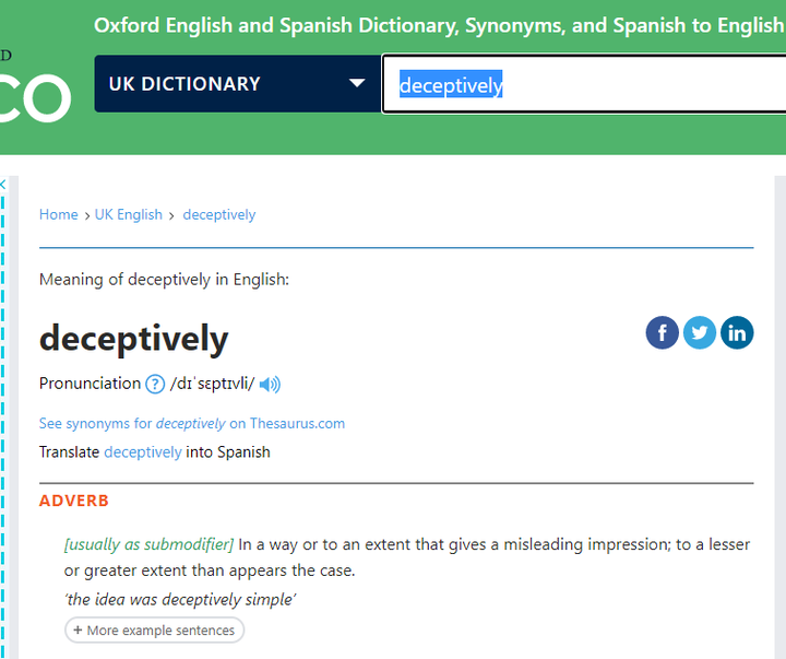 deceptively到底是什么意思，为什么感觉好像和deceptive这个词有些差异？ - 知乎