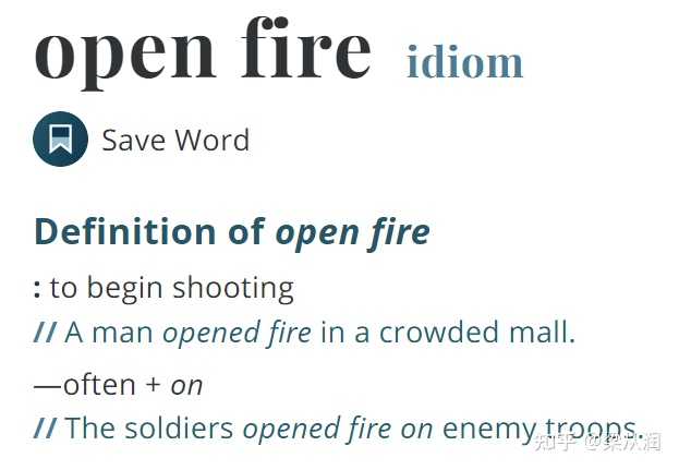 open fire应该加to， on ，at还是都可以，还有open fire和fire有什么区别? - 知乎