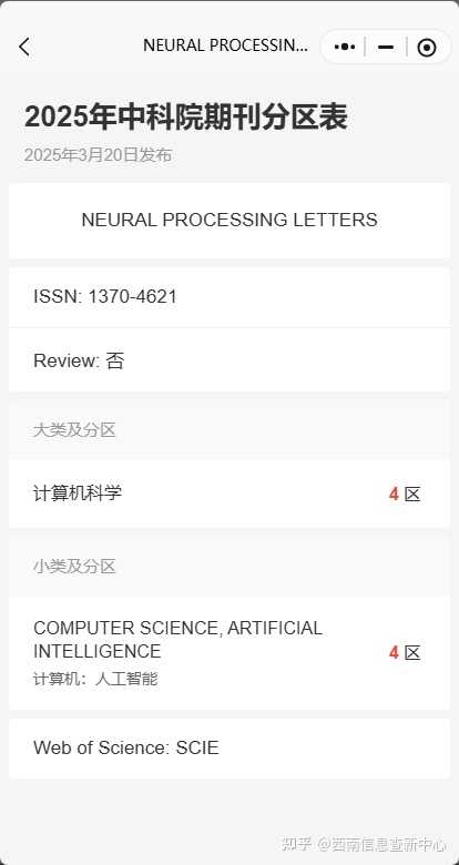 NEURAL PROCESSING LETTERS期刊怎么样? - 知乎