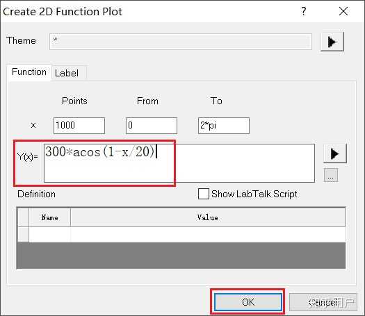 我在orgin里面函数绘图输入公式300acos（1-x/20）为什么不能生成图像？ - 知乎