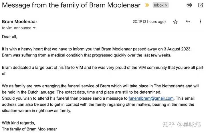 Vim 编辑器创造者 Bram Moolenaar 去世，享年 62 岁，如何评价他的一生？ - 知乎