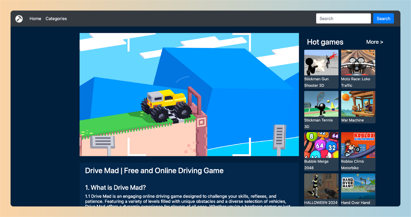 Drive Mad：聚合了超多H5游戏，单人、双人、动作、射击，应有尽有，免费畅玩