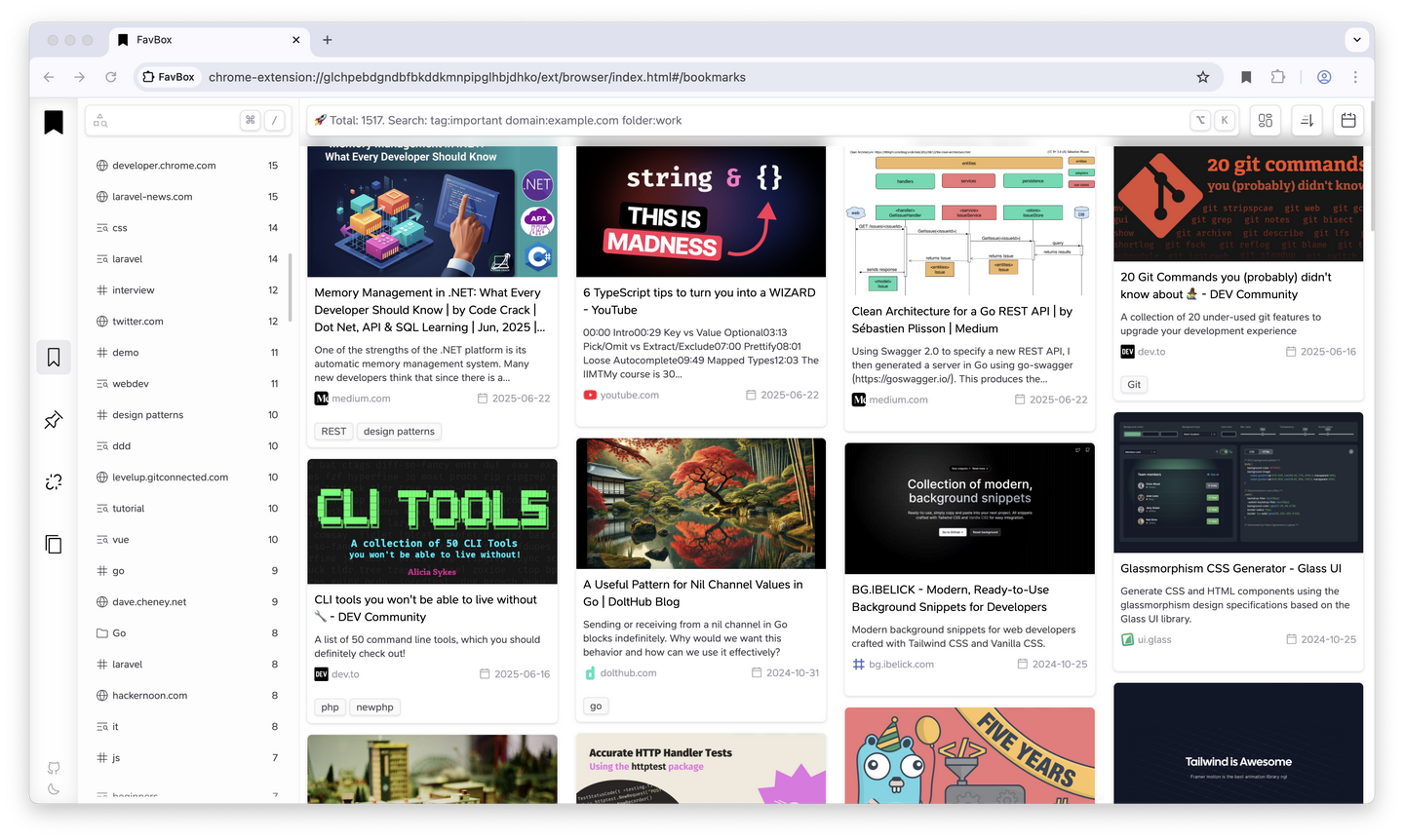FavBox：一款本地优先的浏览器扩展，增强你的书签管理功能，支持标签、高级搜索、笔记等，所有数据都保存在本地