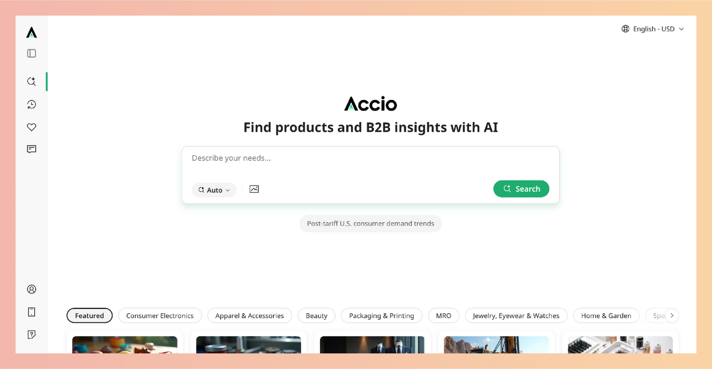 Accio：阿里巴巴旗下的B2B人工智能搜索引擎，用强大的AI技术和海量商品数据，帮助商家高效简化跨境采购流程