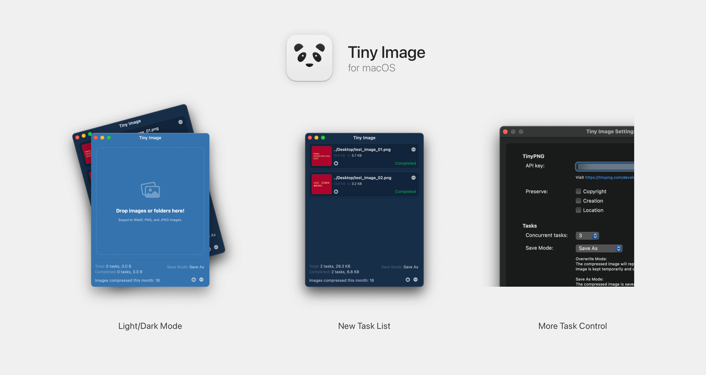 Tiny Image：免费的开源无损图片压缩工具，基于 TinyPNG 实现，支持简单拖拽操作，轻松压缩图片而不损失画质