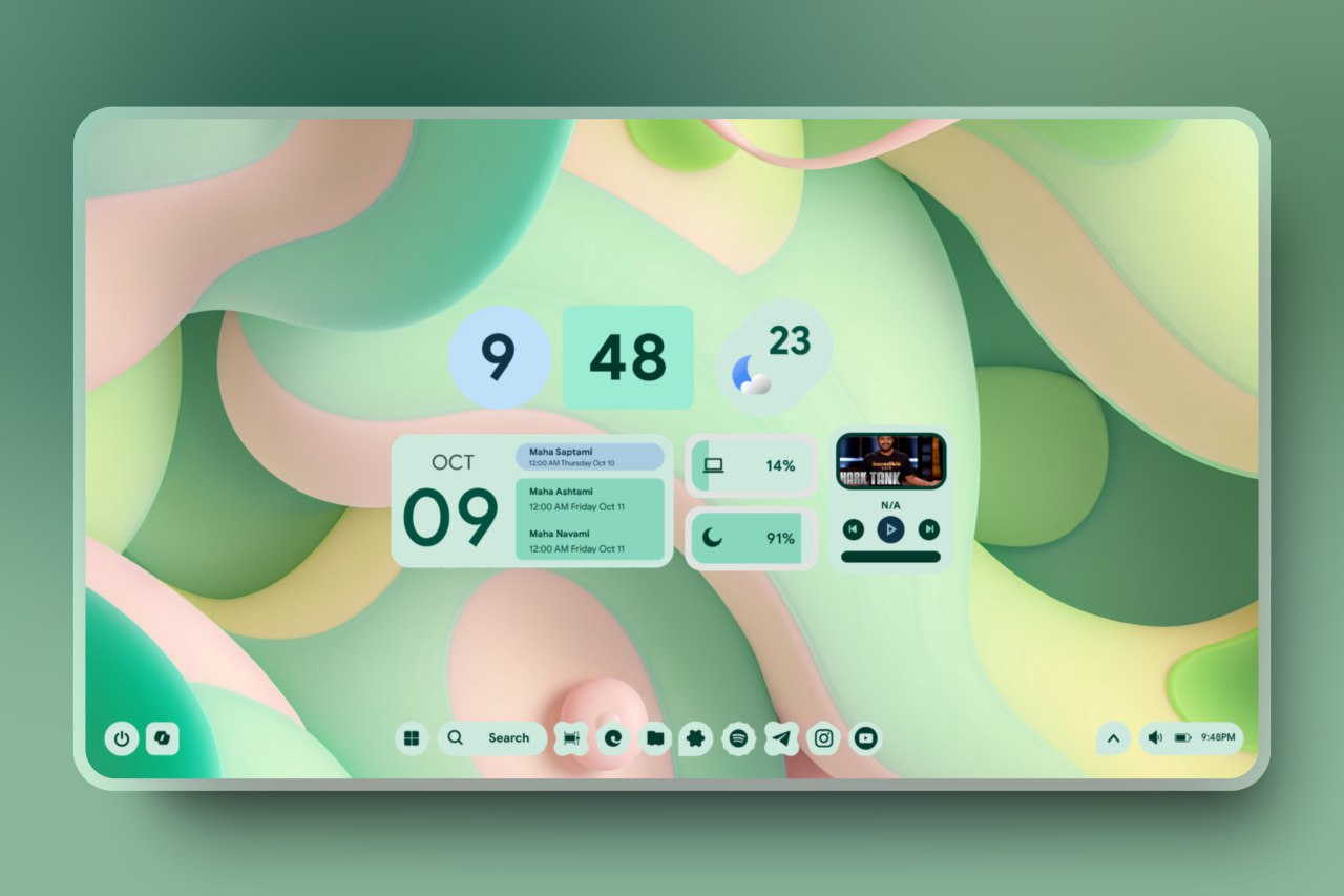 MD3-Windows：一个高颜值的动态小部件工具，能根据壁纸颜色自动调整界面，提供时钟、天气、音乐等多项功能