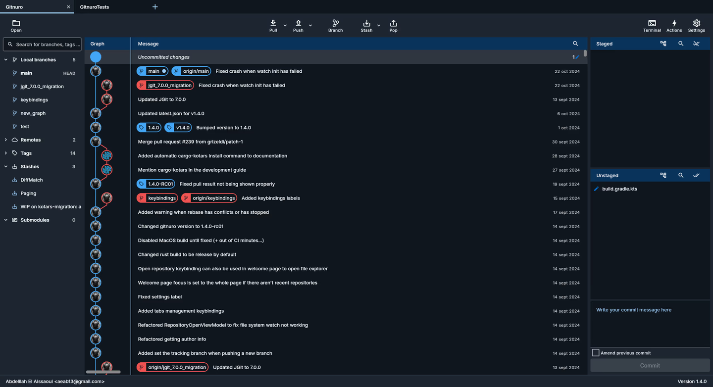 Gitnuro：免费开源、跨平台的 Git 客户端，界面现代，功能强大，支持 SSH 凭证缓存和交互式 rebase 等高级特性