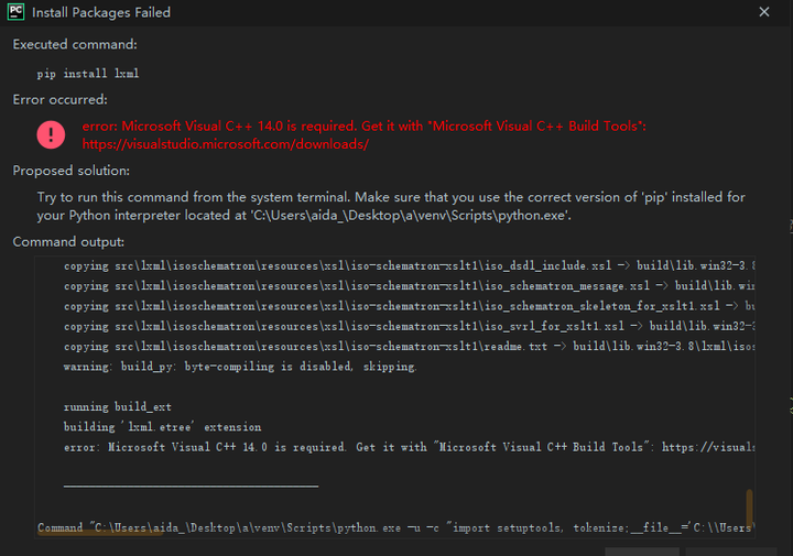 安装插件报错：error: Microsoft Visual C++ 14.0 is required - 知乎