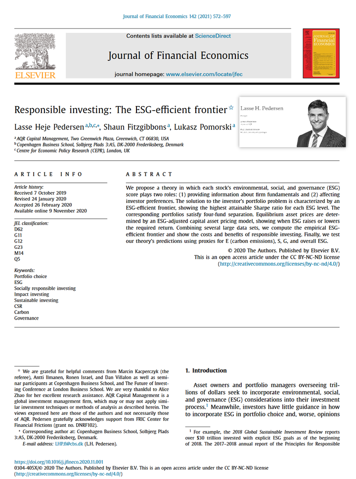 JFE2021文献分享《负责任投资：ESG高效边界》 - 知乎
