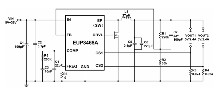 EUP3468A Dual-Channel CC/CV Mode Synchronous Step-Down Converter - 知乎