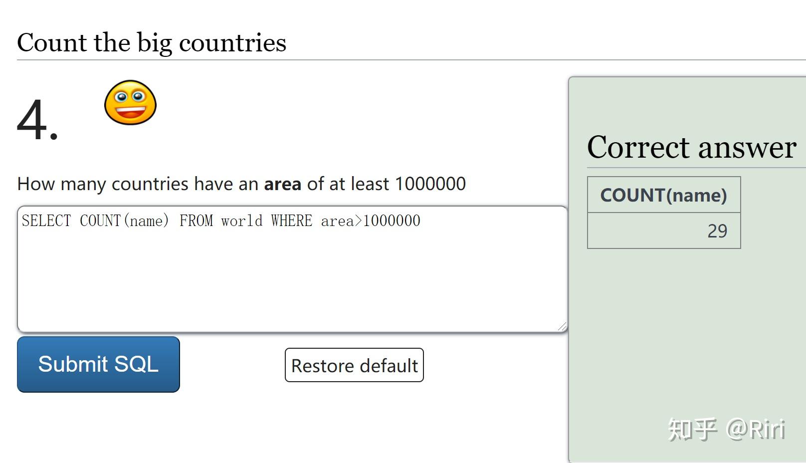 【sqlzoo答案】SUM and COUNT - 知乎