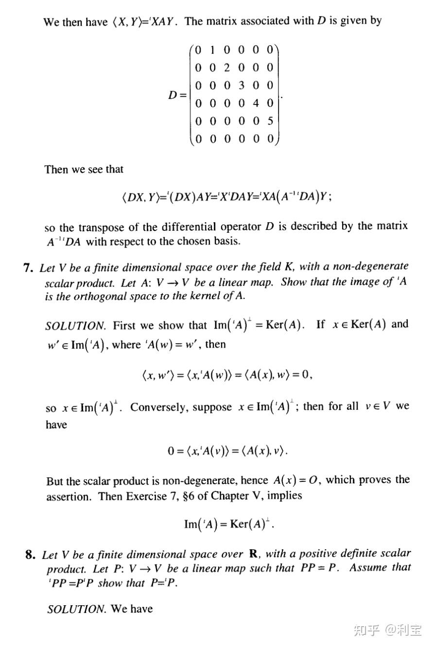 Linear Algebra serge lang 第七章答案 - 知乎