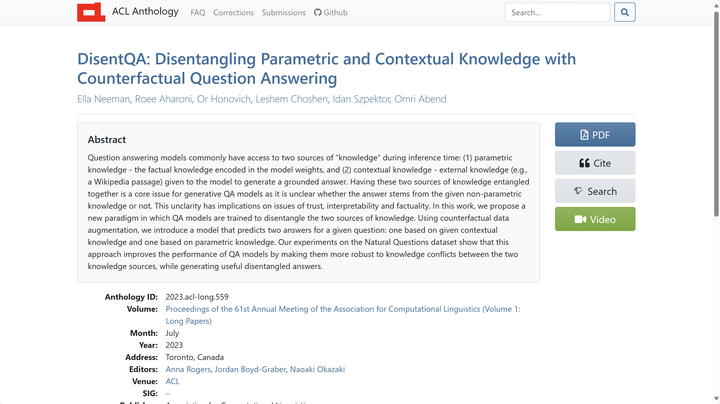 DisentQA: Disentangling Parametric and Contextual Knowledge with Counterfactual Question ...