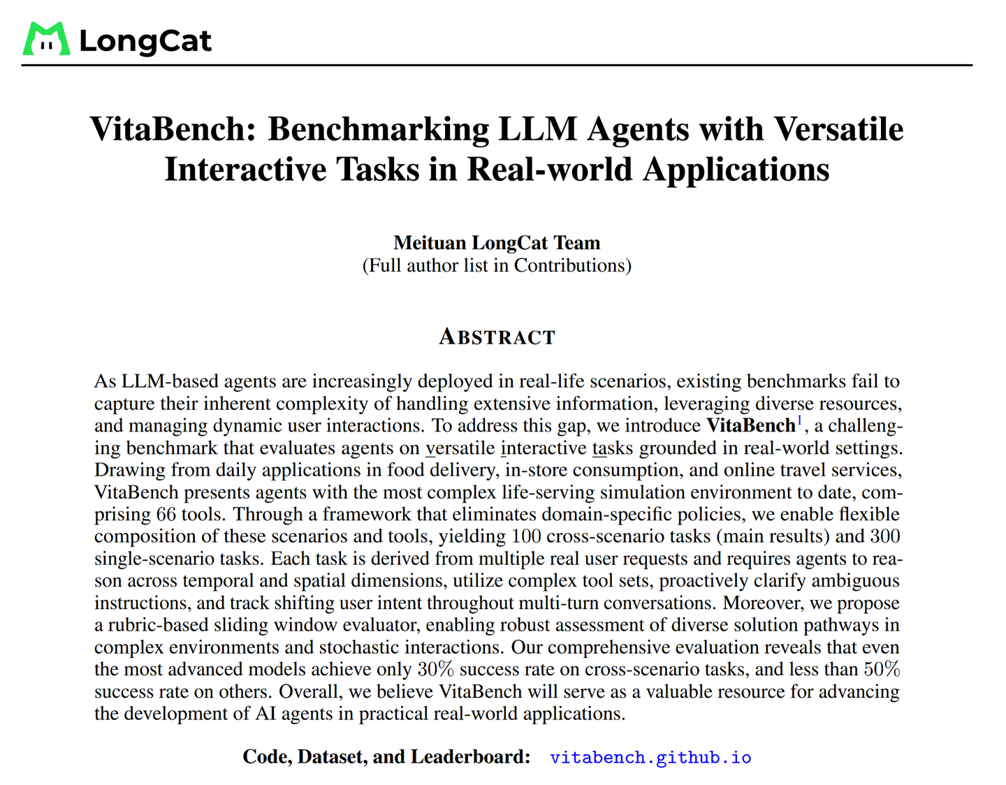 美团 LongCat 团队发布 VitaBench：基于复杂生活场景的交互式 Agent 评测基准 - 知乎