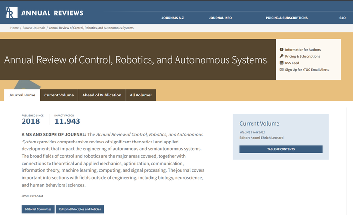 Annual Review of Control, Robotics, and Autonomous Systems - 知乎