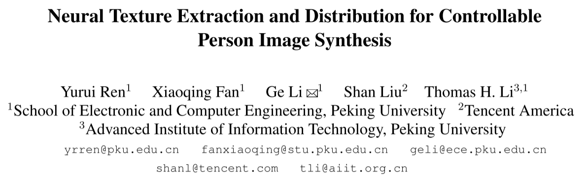 Neural Texture Extraction and Distribution for Controllable Person Image Synthesis (NTED) - 知乎