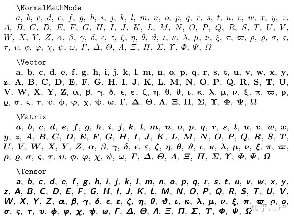 LaTeX 中如何用拉丁和希腊字符来定义矢量、矩阵和张量等符号？ - 知乎