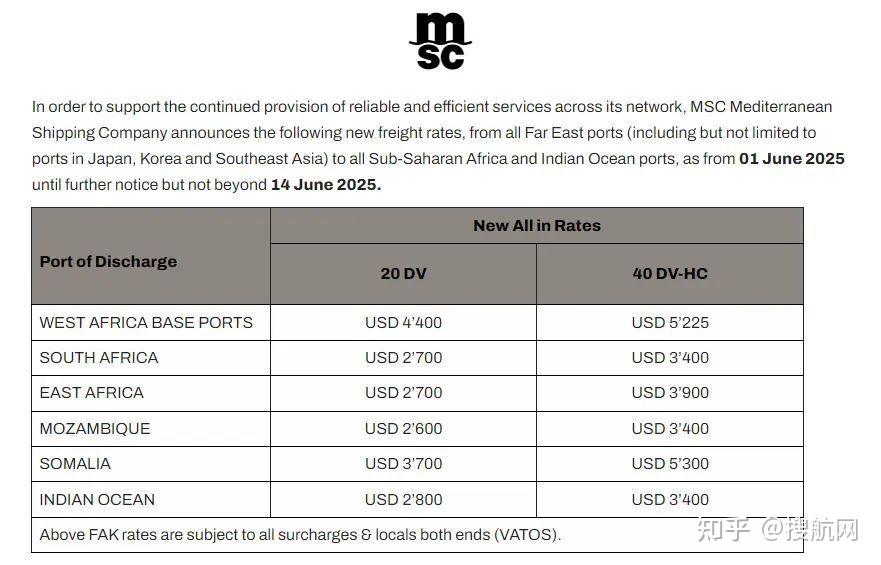 最新！6月涨价通知来了！马士基！MSC！达飞…… - 知乎