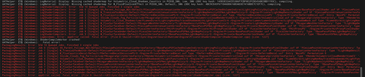 【UE5】打包报错，LogShaderCompilers: Error: SCW 10 Queued Jobs, Finished 6 ...