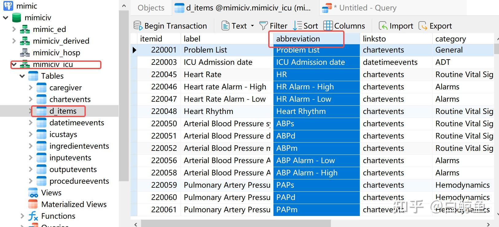 MIMIC-IV数据库， 如何查询某项目的itemid? - 知乎