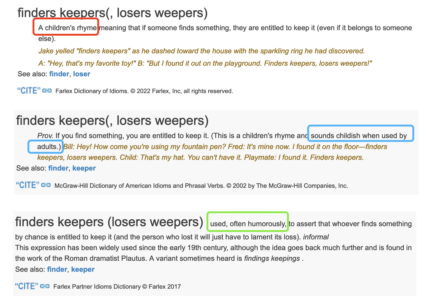 Finders keepers, losers weepers! 习语词典的解释 - 知乎