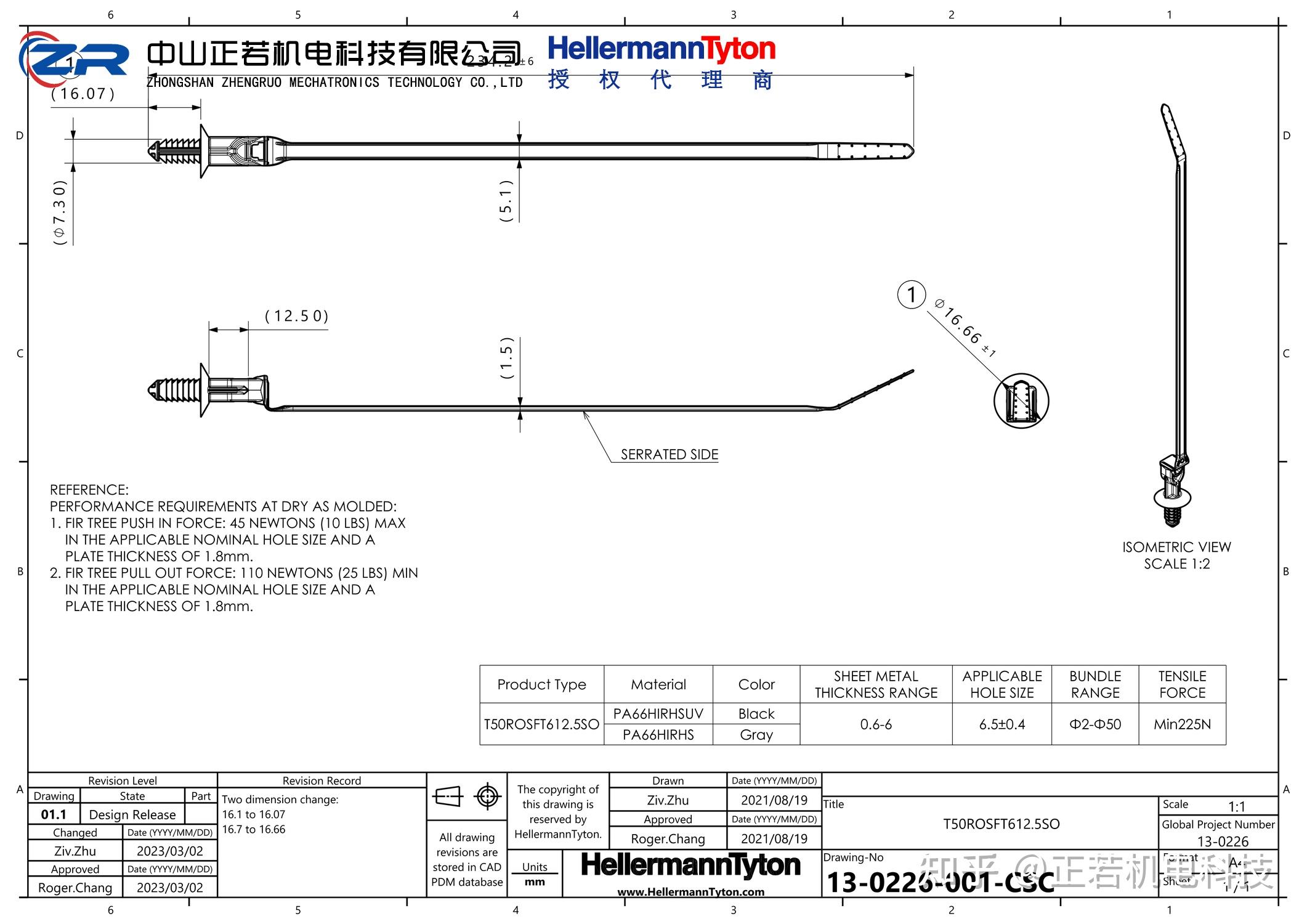 海尔曼太通 授权代理 157-00216 T50ROSFT612.5SO-HIRHS-BK 电缆扎带 (圆孔固定) (抗冲击/耐温105 ...