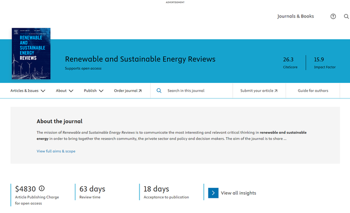 期刊分析|Renewable and Sustainable Energy Reviews工程技术1区Top期刊年发文量近千篇 - 知乎
