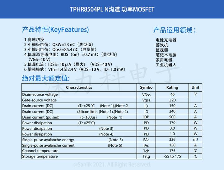 元器件应用中的深力科强力推荐业界导通电阻最低的40V TPHR8504PL N沟道 功率MOSFET - 知乎