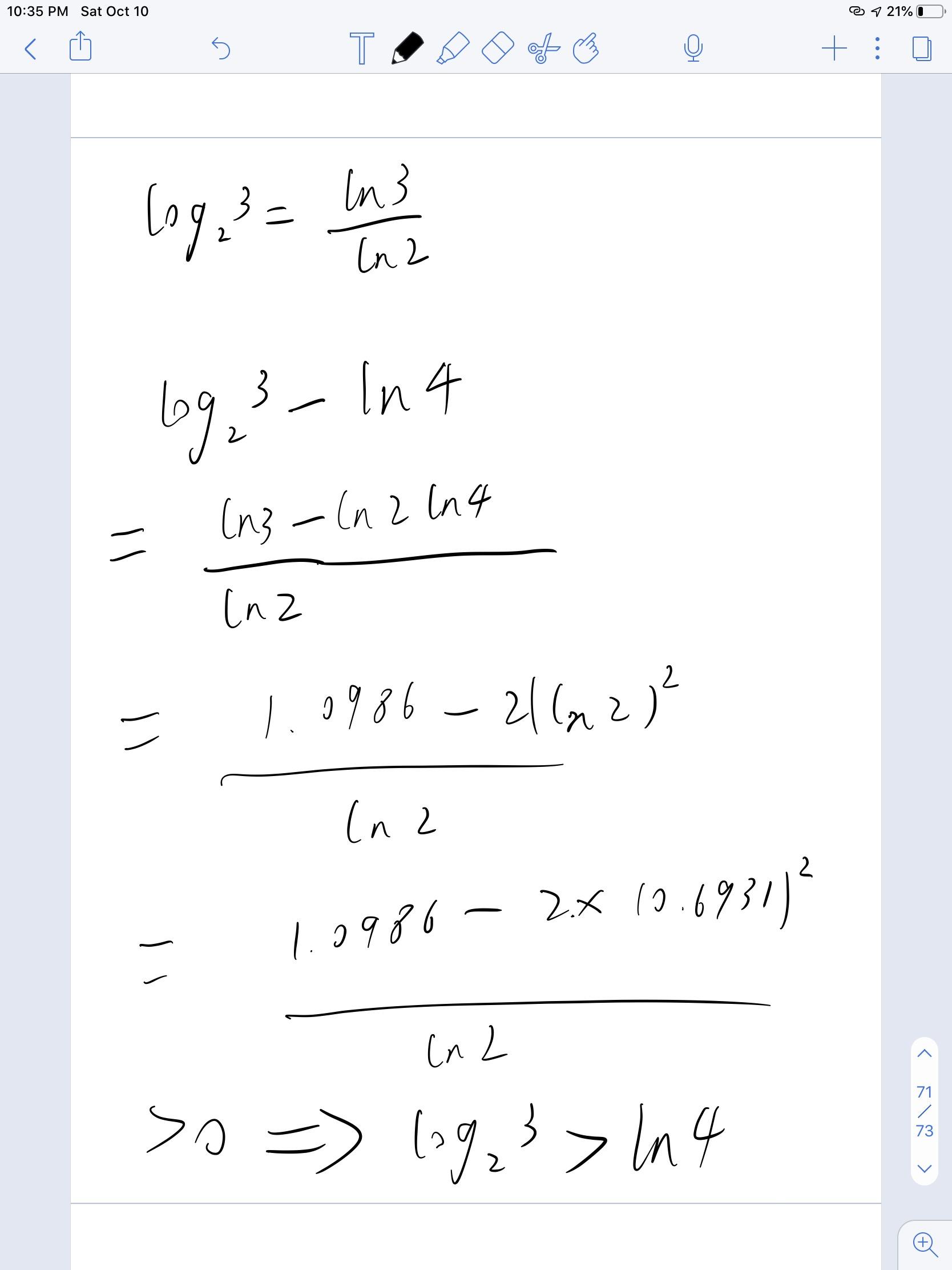 如何用代数方法比较log(2,3）与ln(4)的大小？ - 知乎