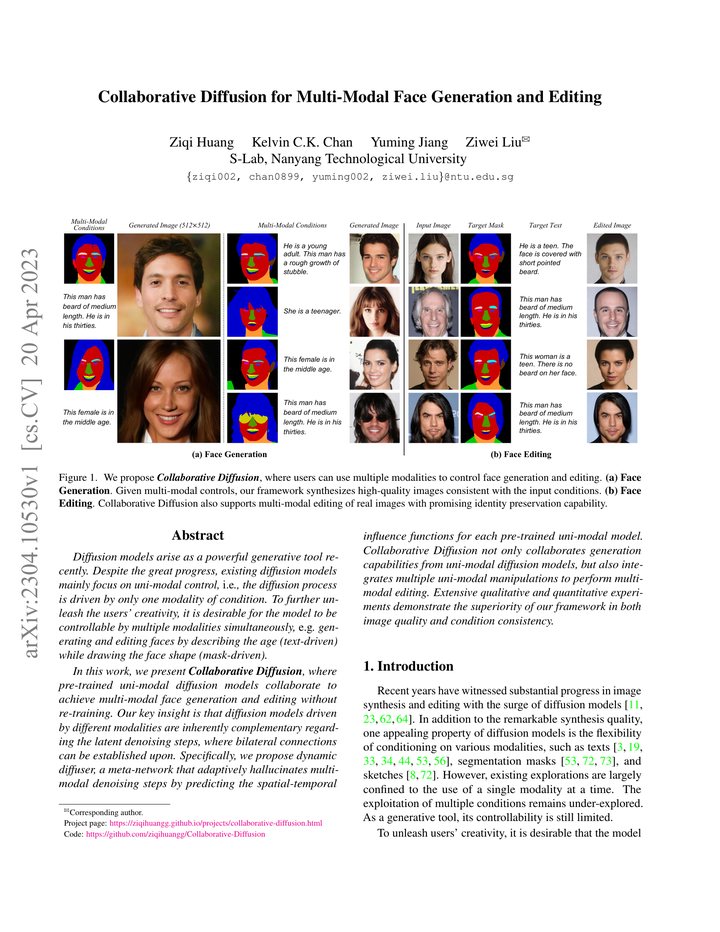 Collaborative Diffusion for Multi-Modal Face Generation and Editing - 知乎