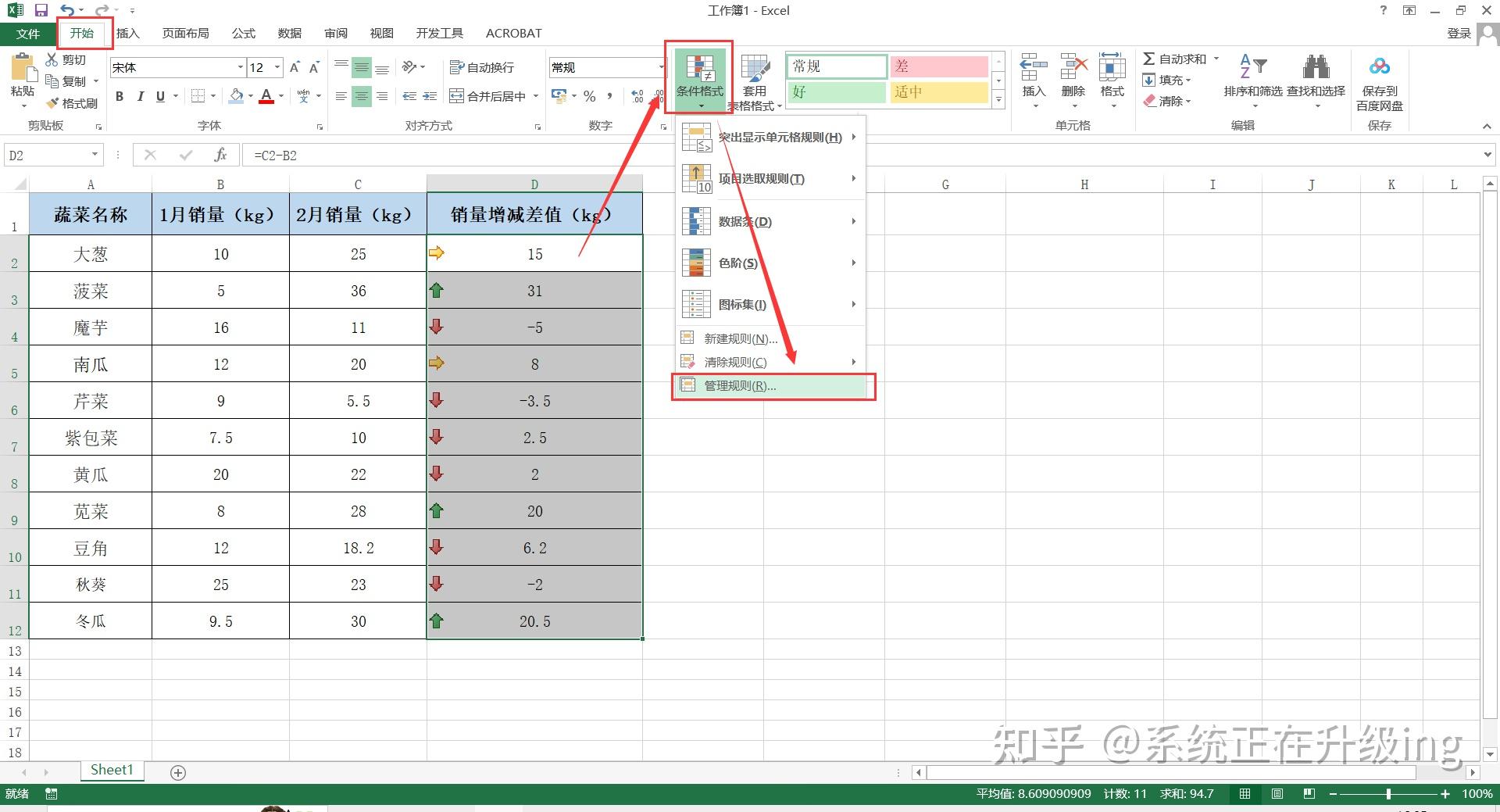 Excel如何加可比数据 上升 下降箭头？ 知乎