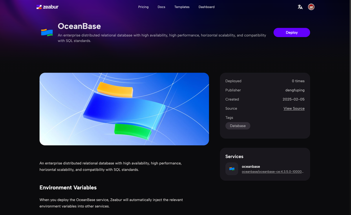 🚀 基于 Zeabur 一键部署 OceanBase 服务 - 知乎