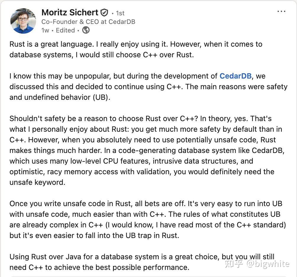 Rust 的安全神话？数据库 CEO 为何在关键系统中仍选 C++ - 知乎