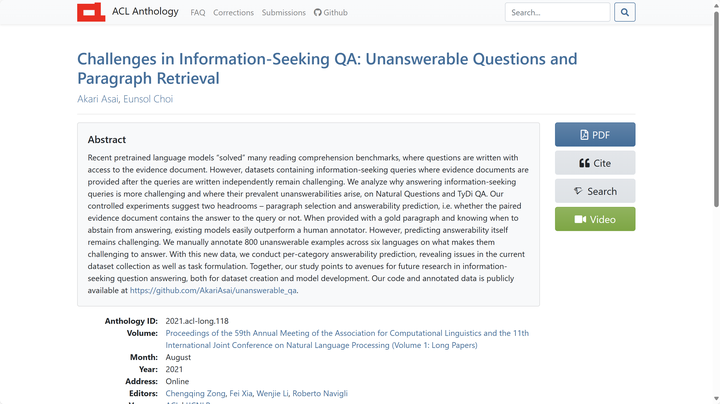 Challenges in Information-Seeking QA: Unanswerable Questions and Paragraph Retrieval (ACL2021) - 知乎