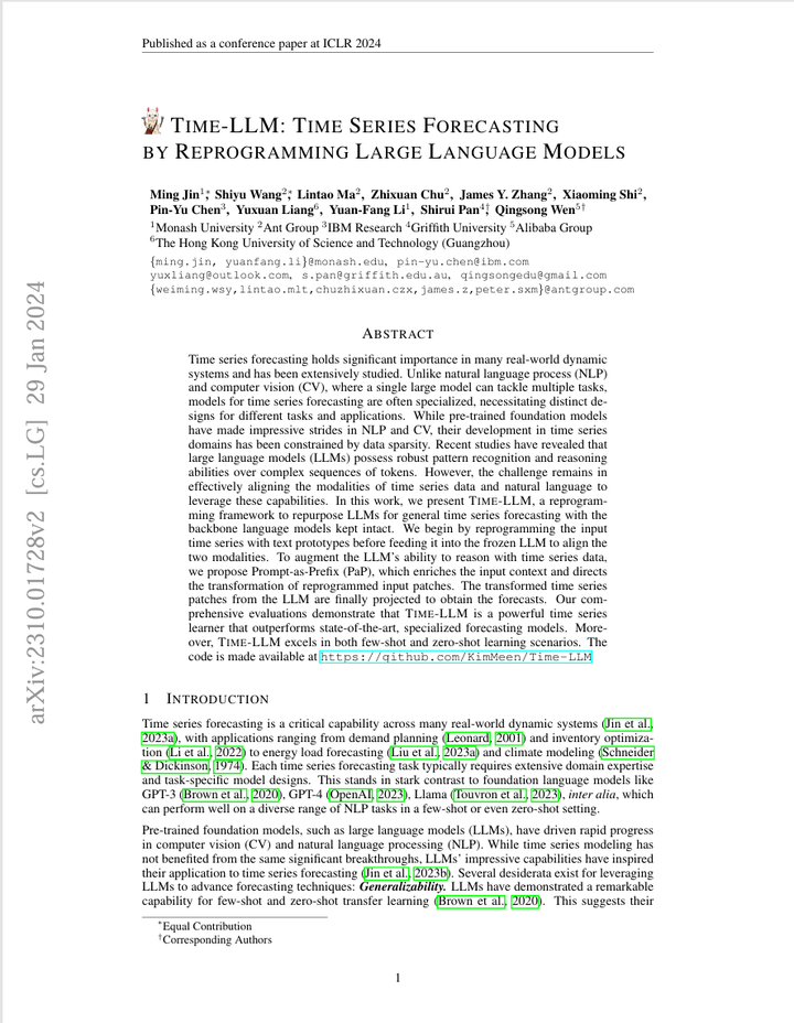 论文精读与代码实战5：|2024[ICLR]TIME-LLM：通过对大语言模型重新编程实现时间序列预测 - 知乎