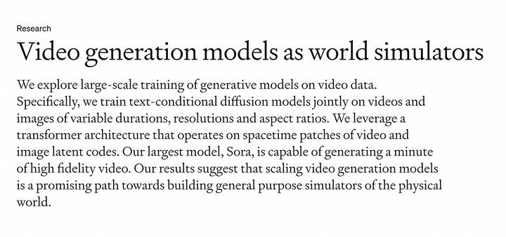 【AIGC视频生成】Sora：技术报告详细解读。视频生成从虚拟走向现实 - 知乎
