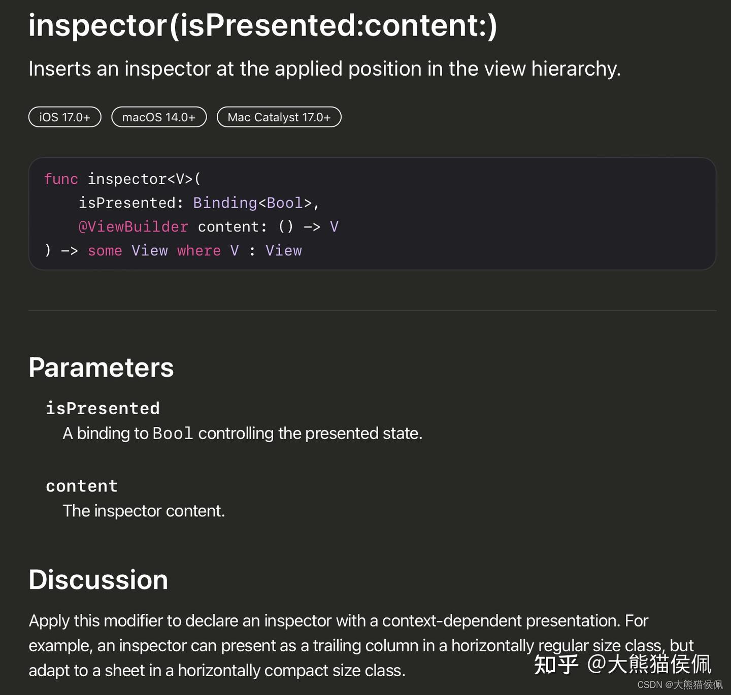 SwiftUI 5.0（iOS 17.0，macOS 14.0+）新 Inspector 辅助视图之趣味漫谈 - 知乎