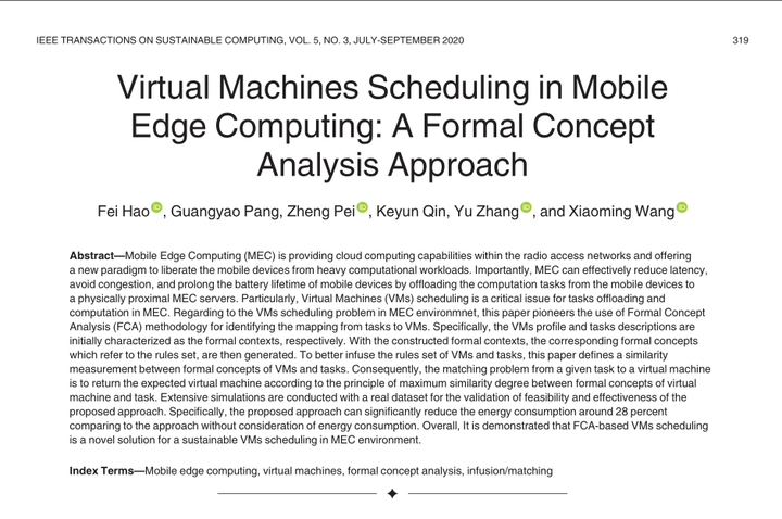 Virtual Machines Scheduling in Mobile Edge Computing: A Formal Concept Analysis Approach - 知乎