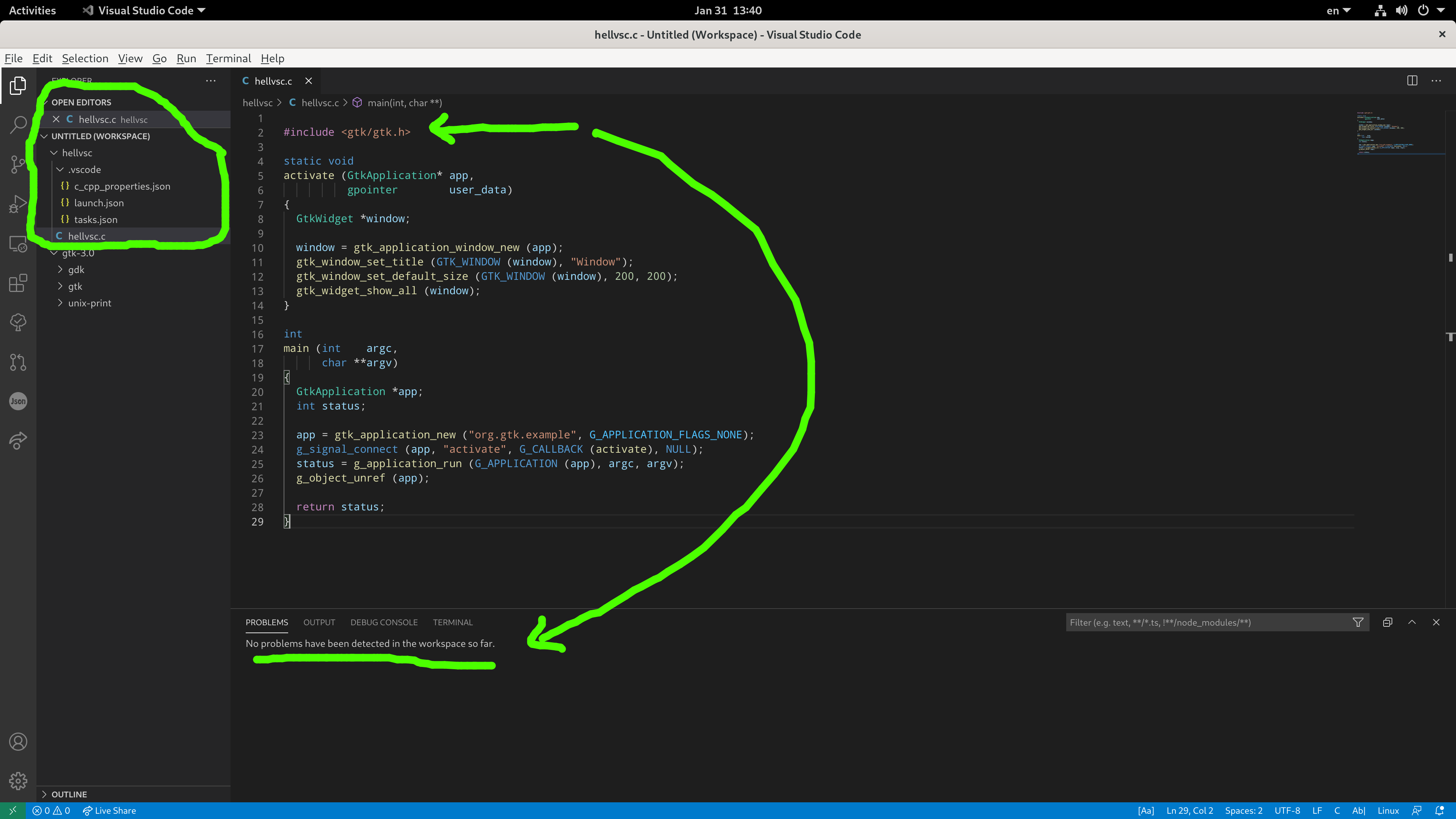 VS Code 玩 C GTK 不报错能顺利编译运行的设置 tasks.json 等