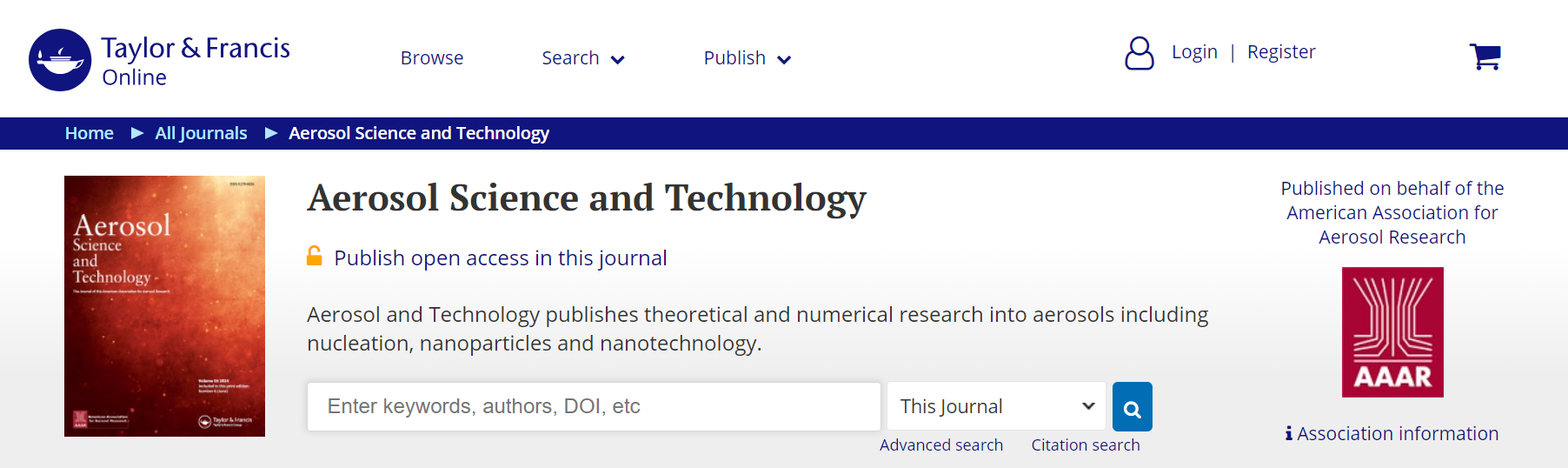 JCR Q1期刊Aerosol Science and Technology，气溶胶研究领域必读 | Taylor & Francis好刊推荐 ...