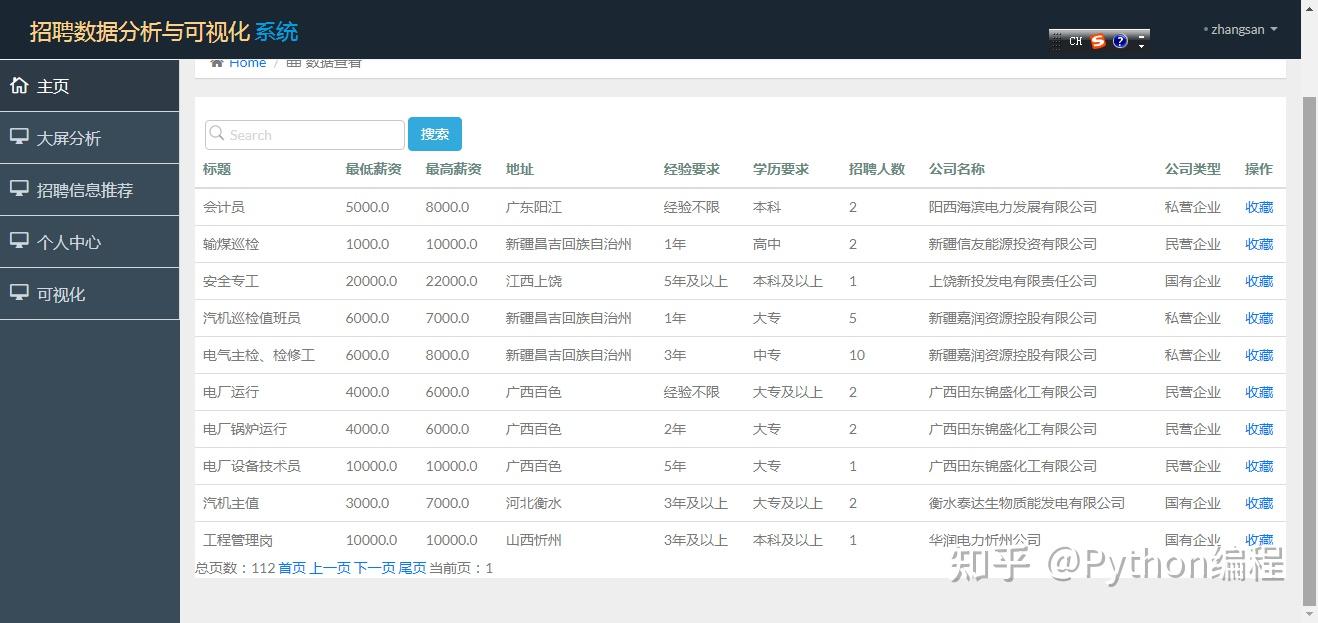 基于 Python Django 框架开发的大学生就业招聘信息分析推荐可视化平台,包含协同过滤算法和后台管理,有数据大屏 知乎