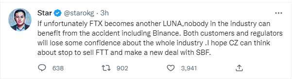 徐明星“劝架”：不愿看到FTX成为LUNA 希望赵长鹏停止出售FTT - 知乎